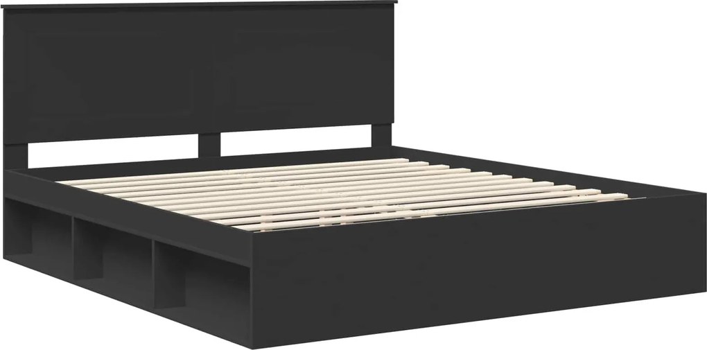 Rám postele s čelo Černá 200 x 200 cm Masivní borové dřevo 3409310