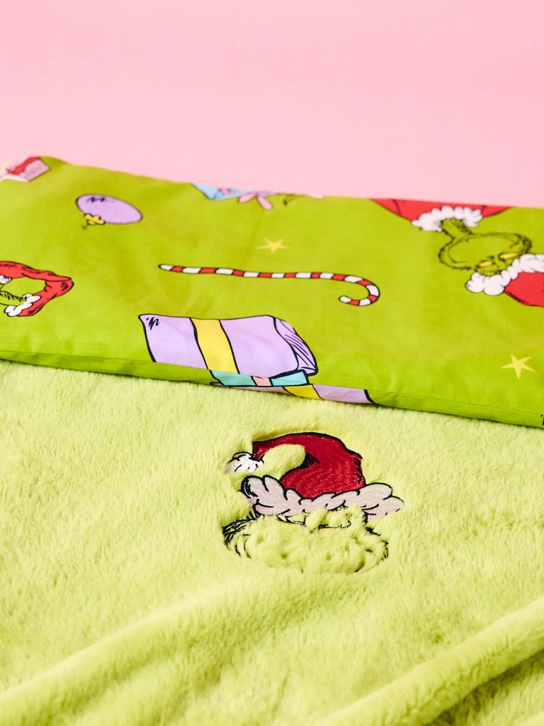 Sinsay - Dětská vánoční deka s výšivkou Grinch - neonová