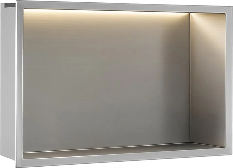 Rea Rea, LED polička na zapuštění 45x30x10 cm, 12W, 3000K, broušená ocel, REA-08547