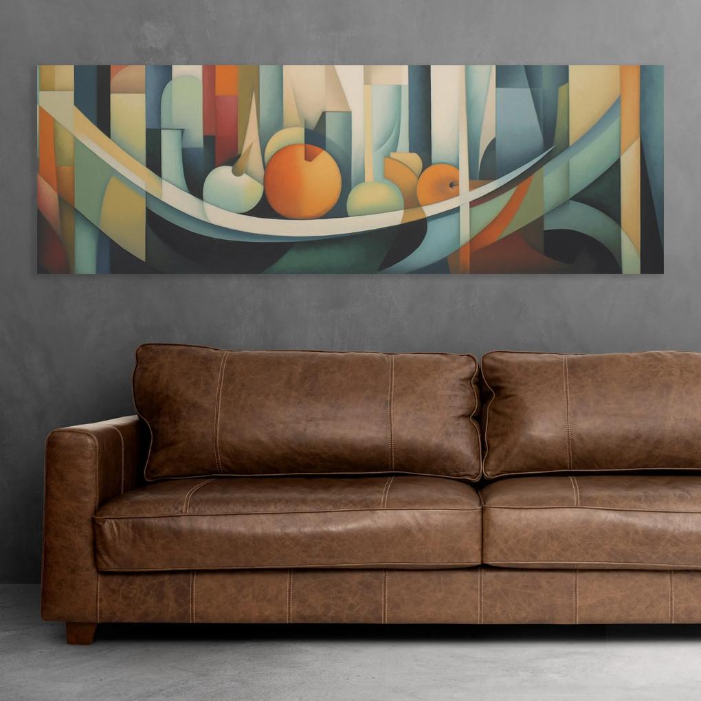 Obraz na plátně - Mísa s jablky, abstrakce FeelHappy.cz Velikost obrazu: 150 x 50 cm