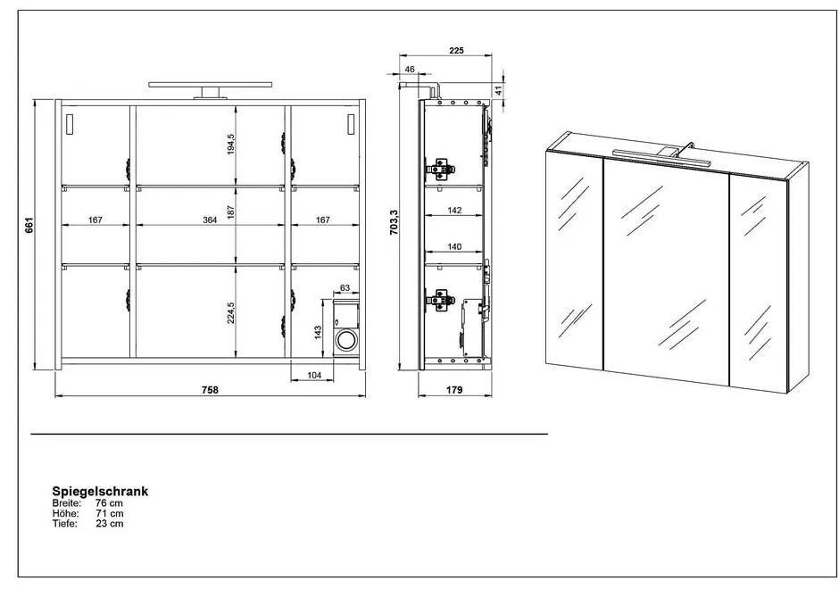 Šedobéžová koupelnová skříňka se zrcadlem 76x71 cm - Germania