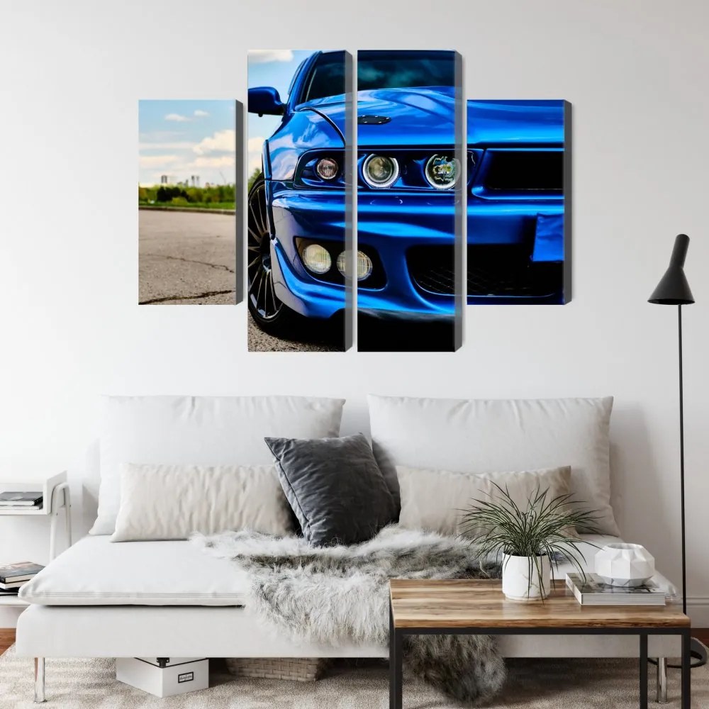 Vícedílný obraz Přední Část Modrého Sportovního Vozu Nedostatek Nedostatek Přírodní plátno 200x150