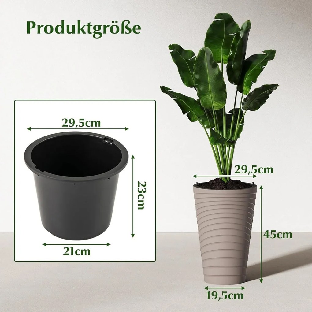Costway 2 květináč s vnitřním květináčem 45 cm vysoké kulaté květináče odolné