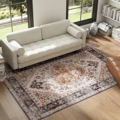 HOMCOM protiskluzový a pratelný bohémský koberec s krátkým vlasem do obývacího pokoje a ložnice, 230 x 160 cm, hnědý