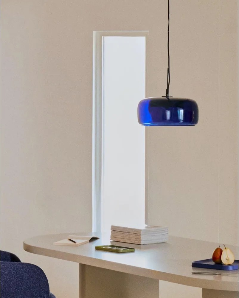 Tmavě modré LED závěsné svítidlo se skleněným stínidlem ø 38 cm Reig – Kave Home