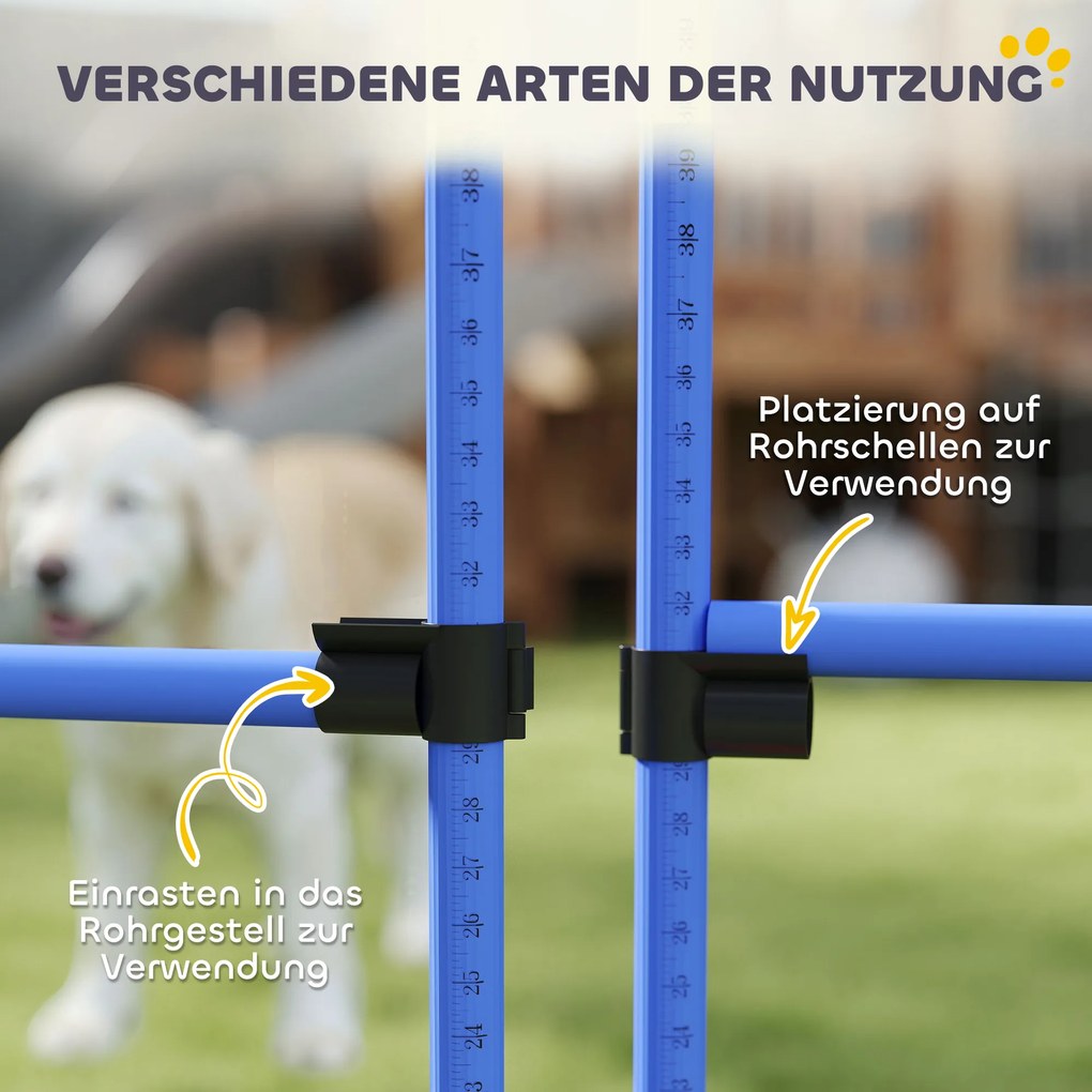 PawHut agility set pro psy 4-dílný 99x65x94 cm výškově nastavitelný se 2 překážkovými tyčemi 2 slalomovými tyčemi a 4 plastovými zemními tyčemi Modrá…