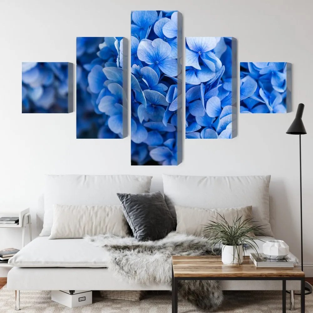 Vícedílný obraz Modré Květy Hortenzie Zblízka Nedostatek Nedostatek Přírodní plátno 150x90