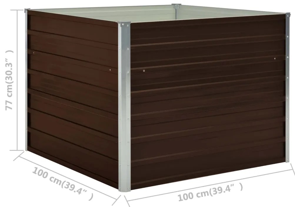 vidaXL Marketos Vyvýšený záhon hnědý 100 x 100 x 77 cm pozinkovaná ocel
