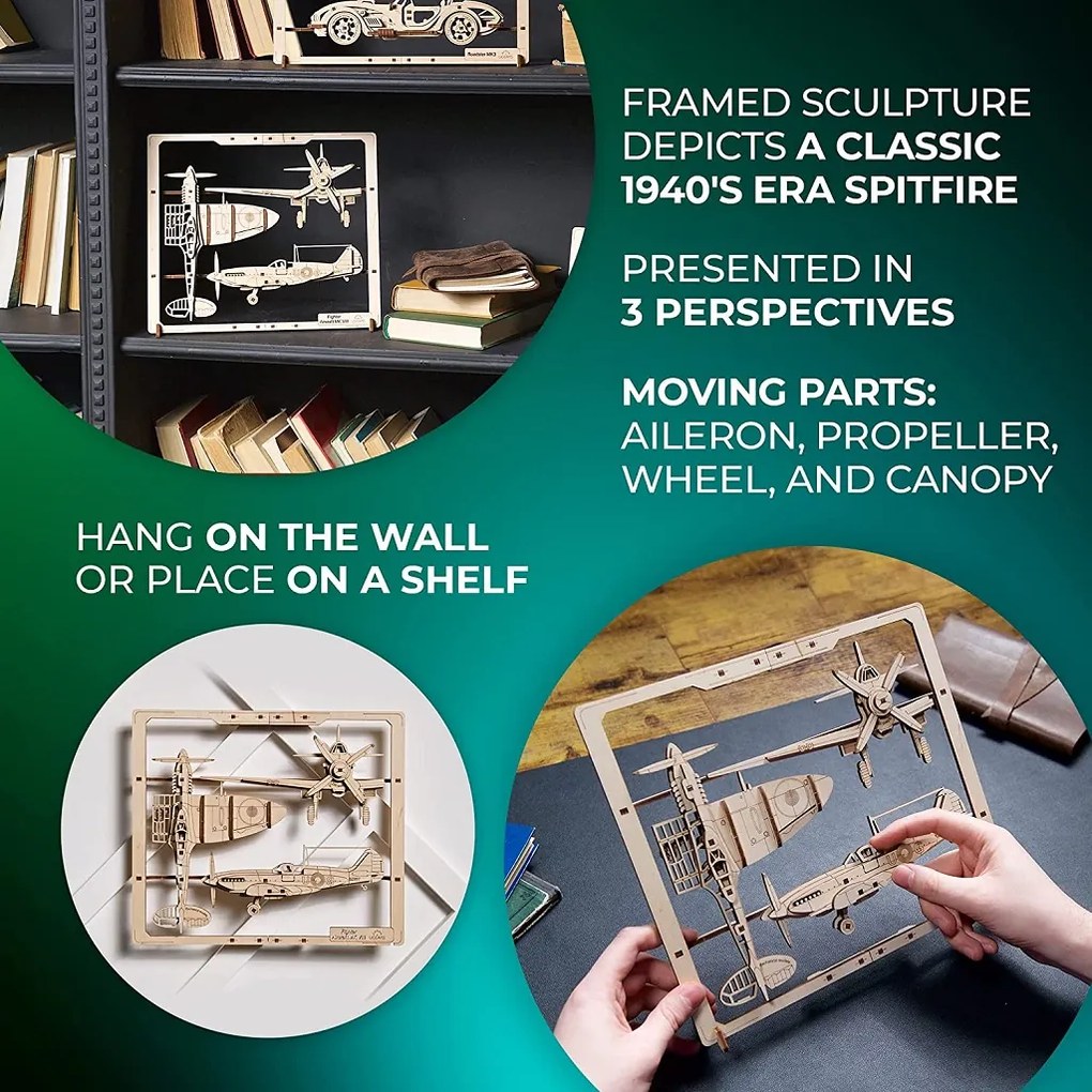 Ugears 2,5D dřevěné mechanické puzzle Stíhací letadlo