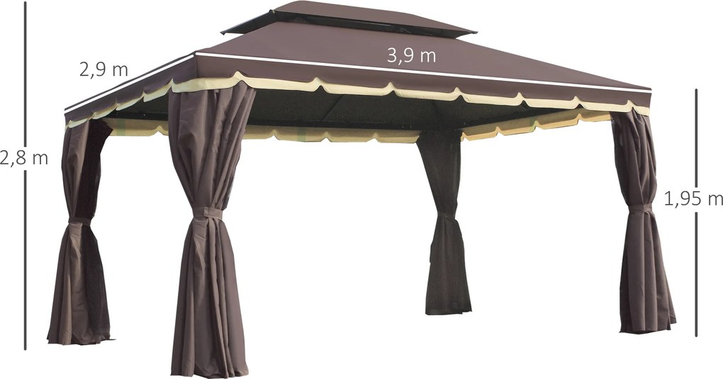 Outsunny Zahradní pavilon altán 390 x 290 x 280 cm zahradní stan party stan se 4 x bočními panely moskytiéra odolná proti povětrnostním vlivům hliník…