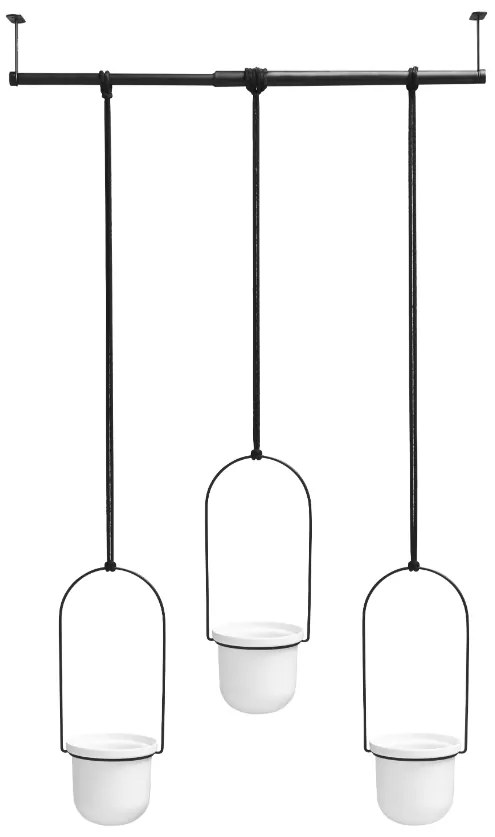 Závěsné květináče Umbra Triflora, 3 ks | bílá, černá