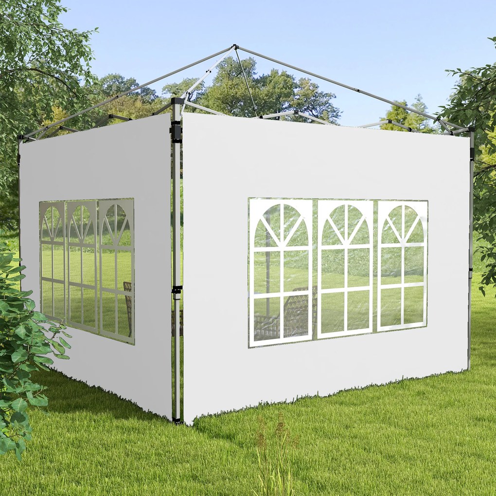 Outsunny sada 2 bočních panelů pro altán 3x3/3x4 m, boční stěna s oknem, voděodolná bílá barva