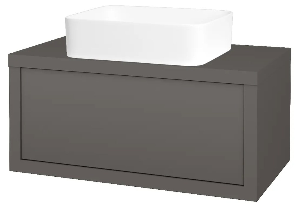 Dřevojas Koupelnová skříň STORM SZZ 80 (umyvadlo Joy) Varianta: D01 Beton / L01 Bílá vysoký lesk