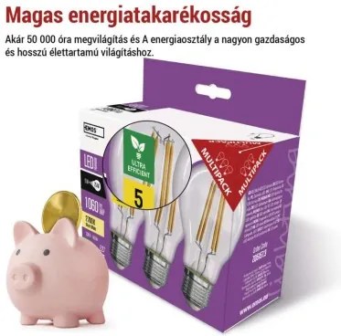 Emos lighting LED žárovka Filament A60 A CLASS/ E27 / 5 W (75 W) / 1 060 lm / teplá bílá 1525283276