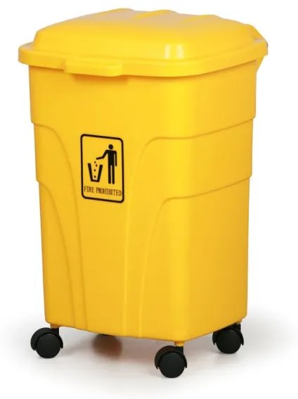 Plastový odpadkový koš na třídění odpadu, na kolečkách, 70 litrů, žlutý