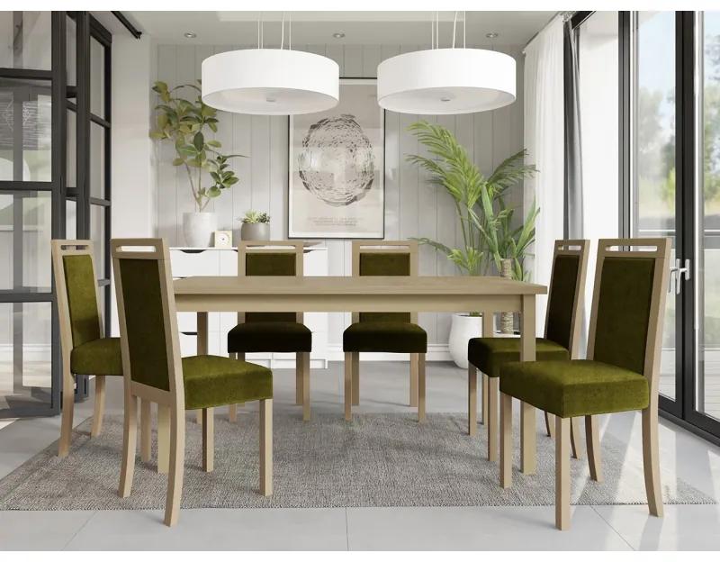 Rozkládací jídelní stůl se 6 židlemi AL03, Barva dřeva: sonoma-L, Potah: Hygge D20