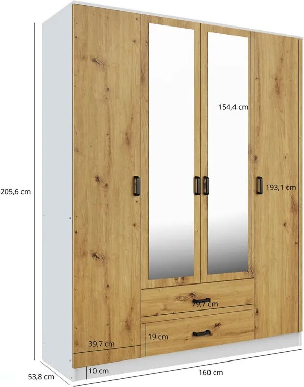 Skříň se zrcadlem 4d2s bílá / dub artisan Kami