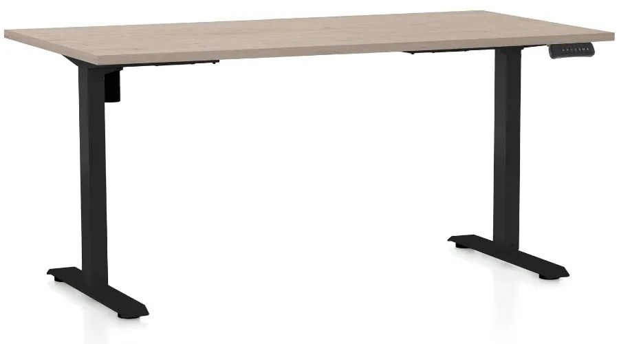 Výškově nastavitelný stůl OfficeTech B, 160 x 80 cm, černá podnož, dub