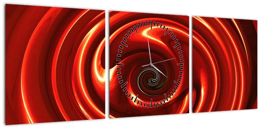 Abstraktní obraz - červená spirála (s hodinami) (90x30 cm)