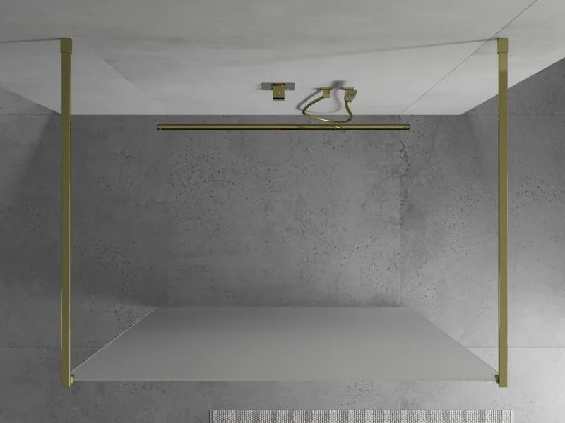 Mexen Kioto, průchozí sprchová zástěna 110 x 200 cm, 8mm sklo námraza, 2x zlatá stabilizační rozpěra, 800-110-002-50-30