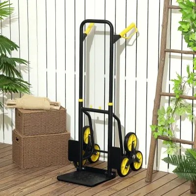 DURHAND Skládací schodišťový vozík 6 kol, 120 kg, stěhovací ocelový vozík s teleskopickými rukojeťmi, 44x38x106,5 cm, žlutý