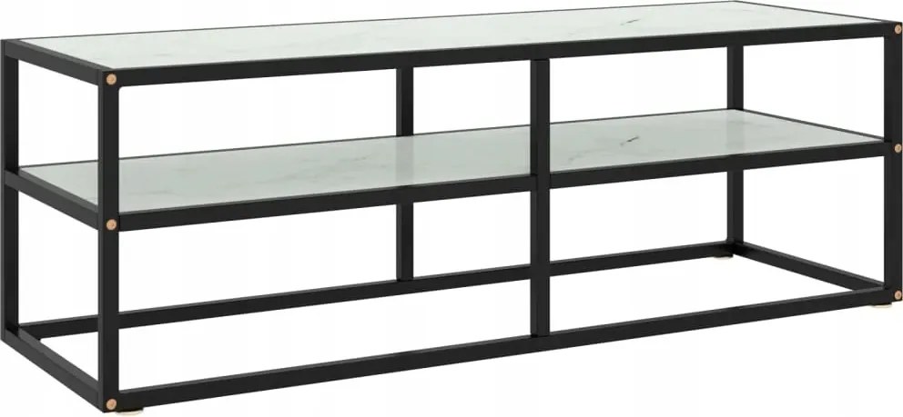 Fionshop 263589102 Tv stolek černý s bílým mramorovým sklem 120 x 40 x 40