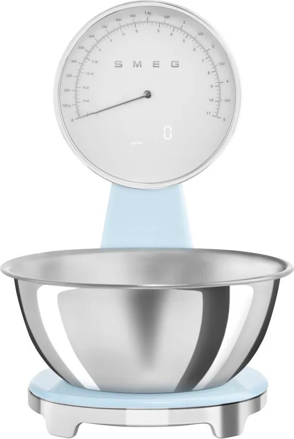 Světle modrá plastová digitální kuchyňská váha – SMEG