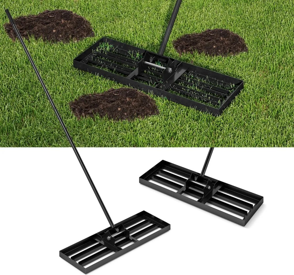 Costway Kovové hrábě na vyrovnávání trávníku s ergonomickou rukojetí pro hrábě
