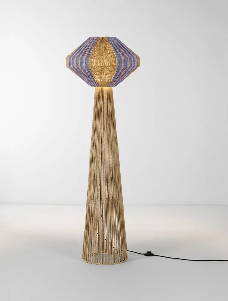 Modrá/v přírodní barvě provazová stojací lampa (výška 152 cm) Abby – Nova Luce