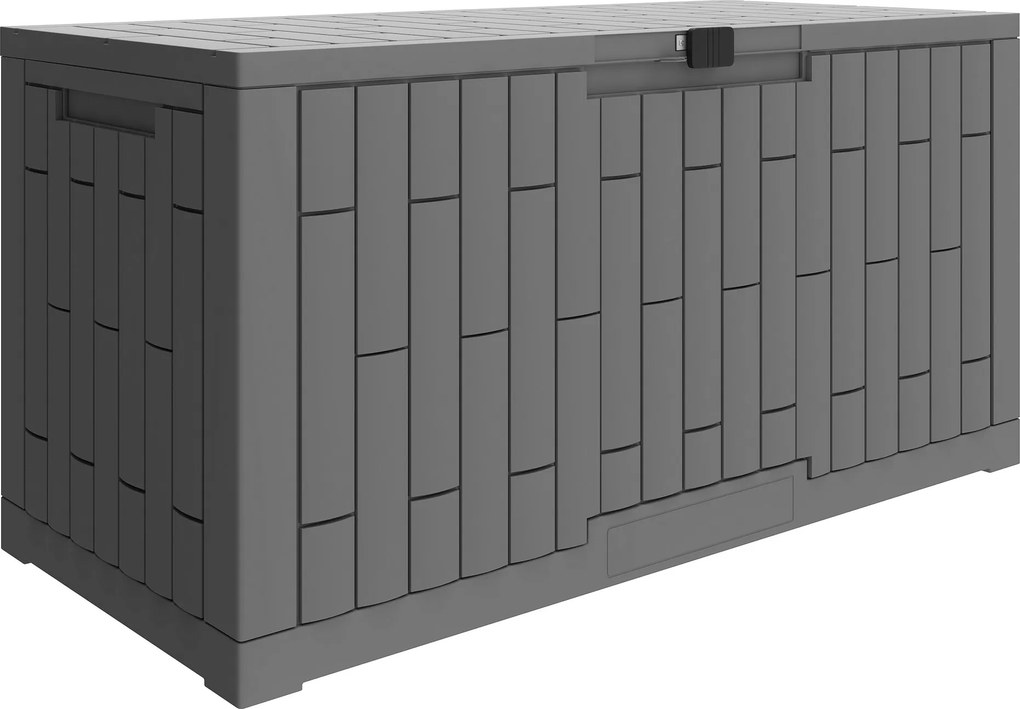 Outsunny Zahradní úložný box 379 l, šedý dekor dřeva