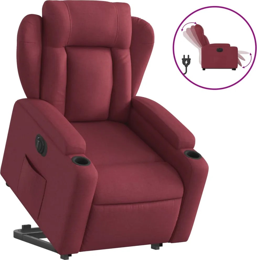 Elektrické zvedací polohovací křeslo vínové textil 3204509