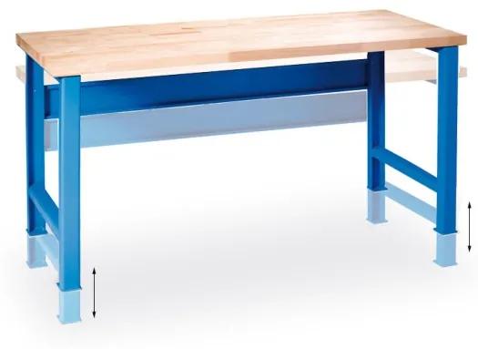 Výškově nastavitelný pracovní stůl do dílny GÜDE Variant, buková spárovka, 1500 x 800 x 850 - 1050 mm, modrá