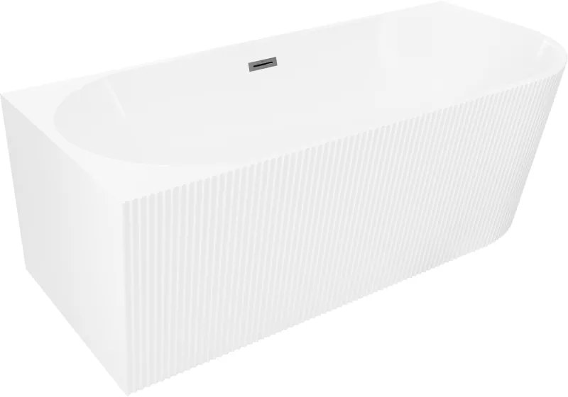 Mexen Silo volně stojící rohová levá vroubkovaná vana 150 x 75 cm, bílá, přepad gun gray kartáčovaný - 52891507500L-66