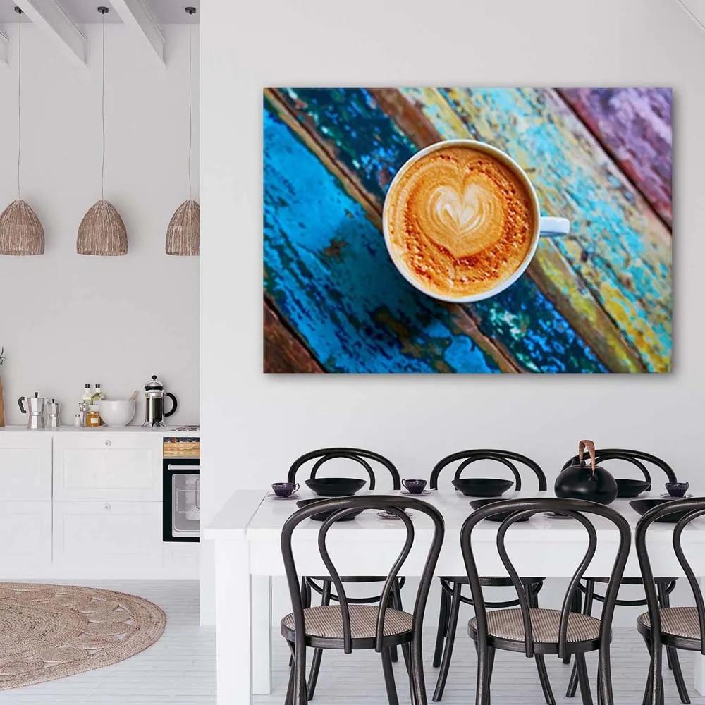 Gario Obraz na plátně Káva na barevném dřevě Rozměry: 60 x 40 cm