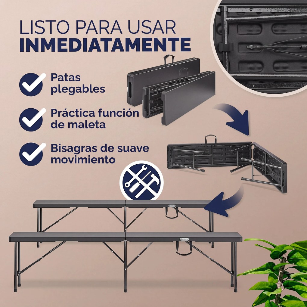 Pivní lavice sada 2 ks antracitová plast 180cm