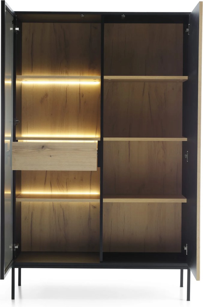 Vitrína Sento s LED osvětlením 104 cm dub wotan/černá