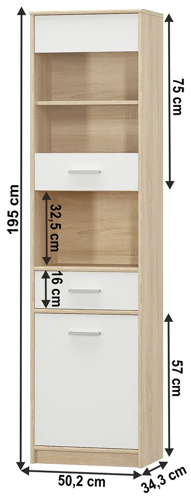 Kondela Vitrína 1D1W1S, bílá/dub sonoma, TEYO