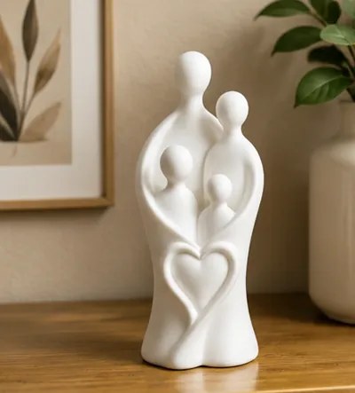soška, dekorativní, téma rodina a láska, 12,5x6 cm, plast, barva bílá, Dekorino SF20260018