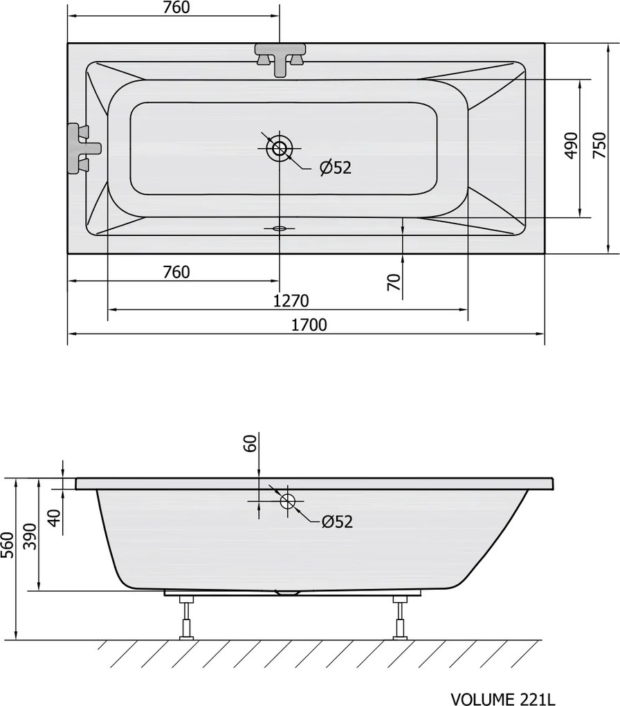 Polysan Mimoa 170x75 cm vana obdélníková akrylátová 71709
