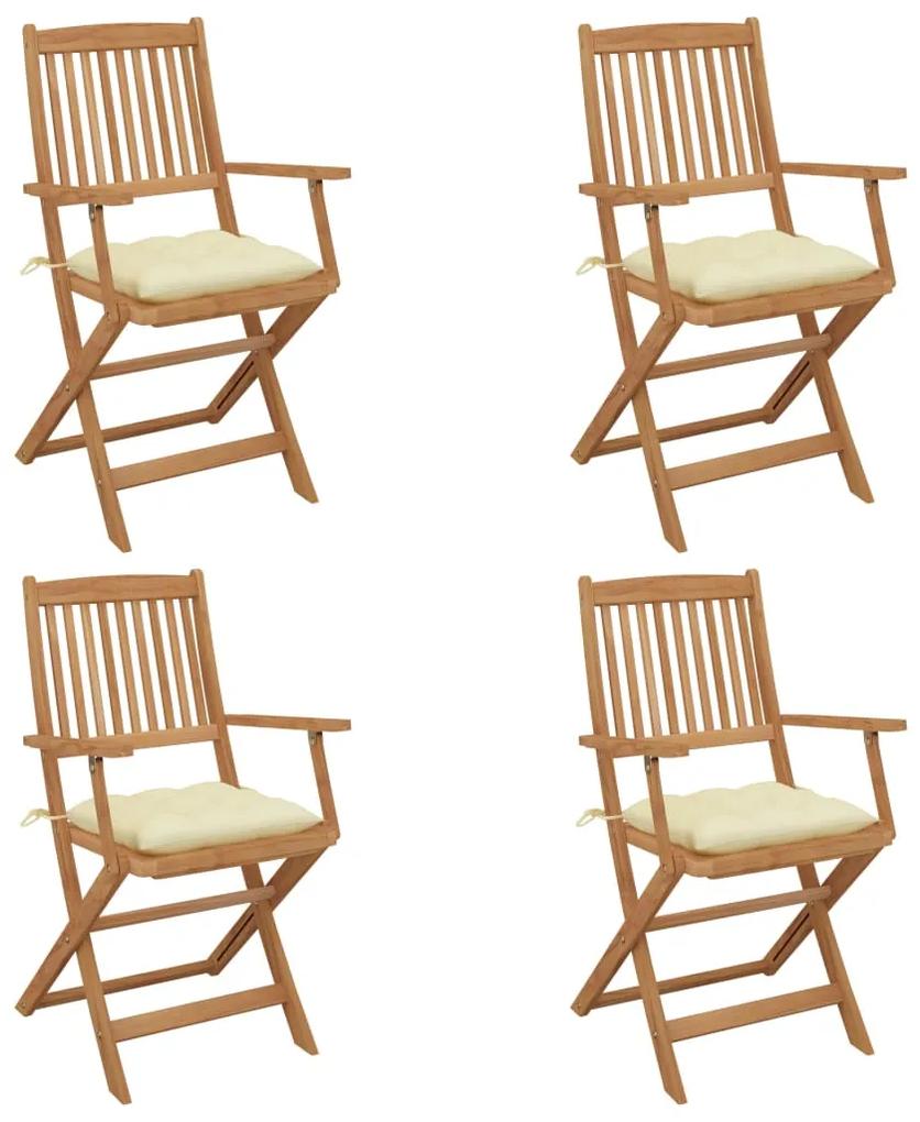 3064634 vidaXL Skládací zahradní židle s poduškami 4 ks masivní akáciové dřevo