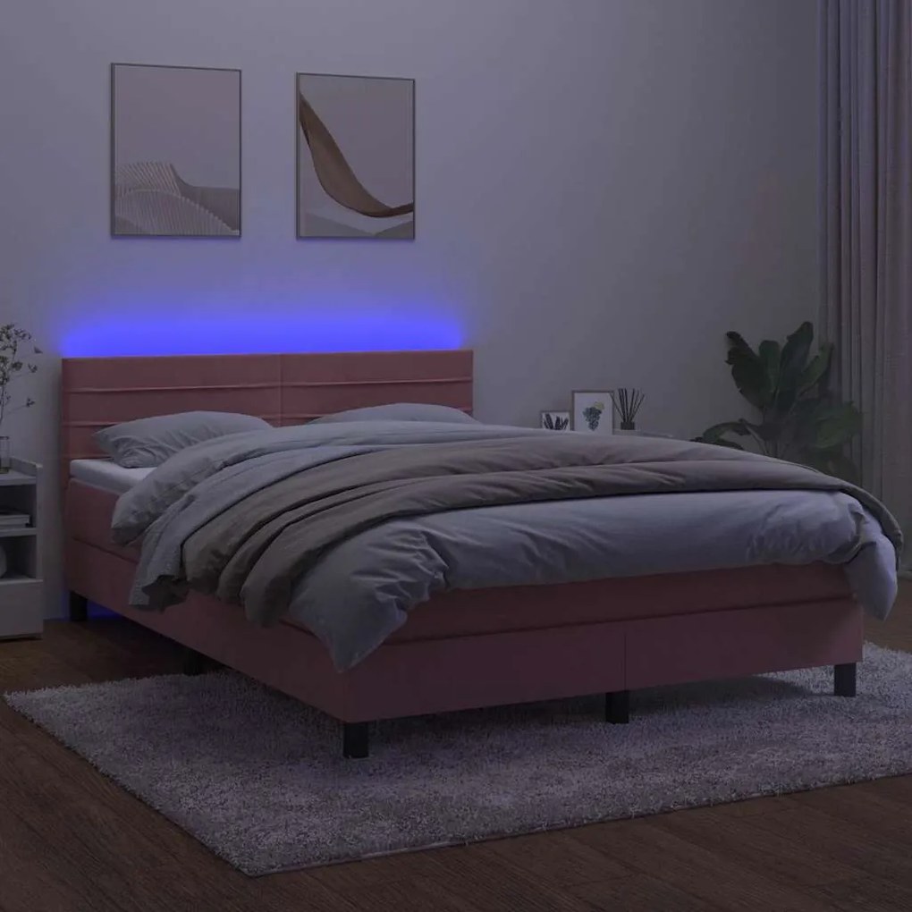 Box spring postel s matrací a LED růžová 140x200 cm samet 3134470
