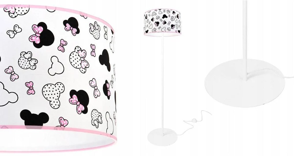 Dětská podlahová lampa MINNIE, 1x textilní stínítko se vzorem, O