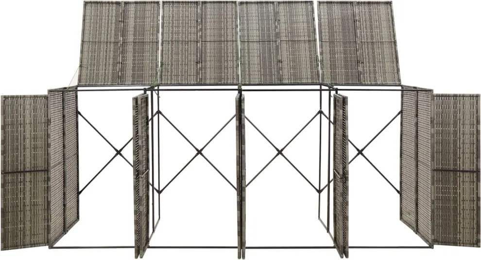 Přístřešek na čtyři popelnice šedý 274 x 80 x 117 cm polyratan 319867