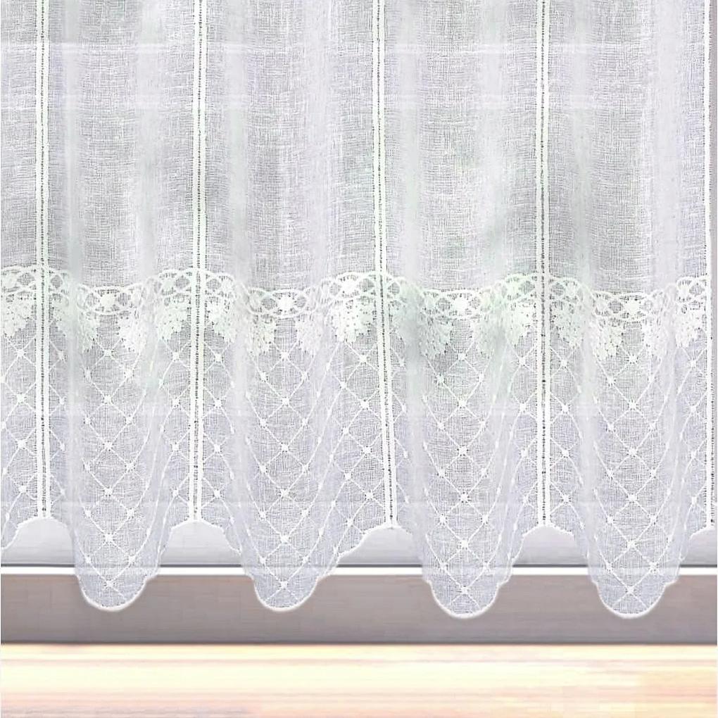 Forbyt Vitrážová záclona polyesterový batist, přírodní vzhled FLORENCE 27046, vyšívaná mřížka, s bordurou, ecru, výška 40cm (v metráži)