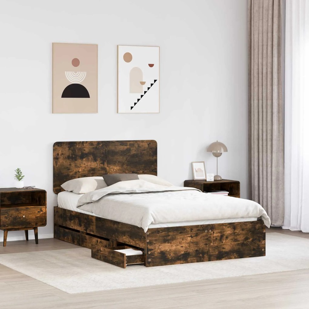 Rám postele s čelo Kouřový dub 120 x 200 cm Inženýrské dřevo 3412613