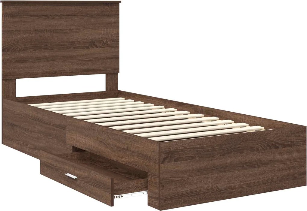 Rám postele Hnědý dub a stříbrná 75 x 190 cm Kompozitní dřevo 3409718
