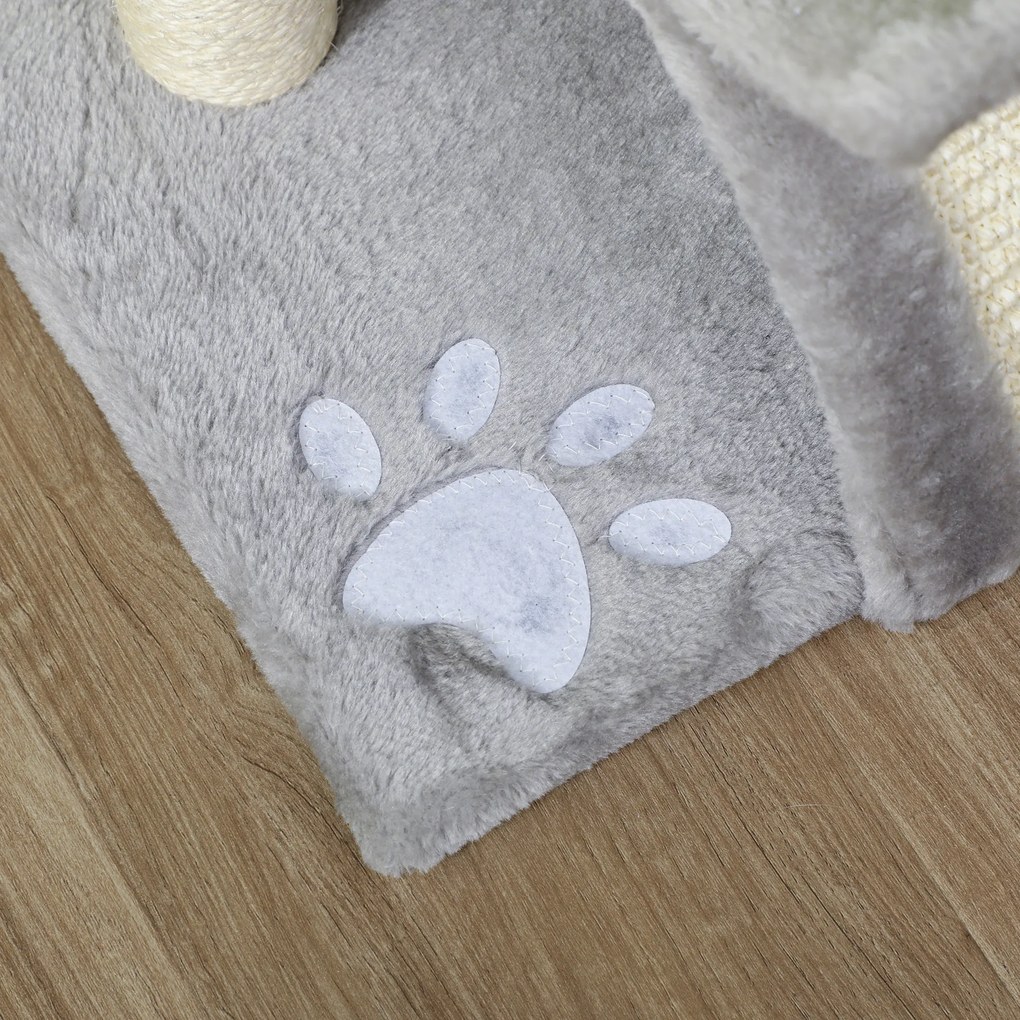PawHut kočičí strom malý, 43H cm, do 10 kg, s lehací plochou, tunelem, míčkem na hraní, sisal, světle šedý