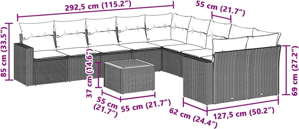 11dílná zahradní sedací souprava s poduškami černá polyratan 3224313
