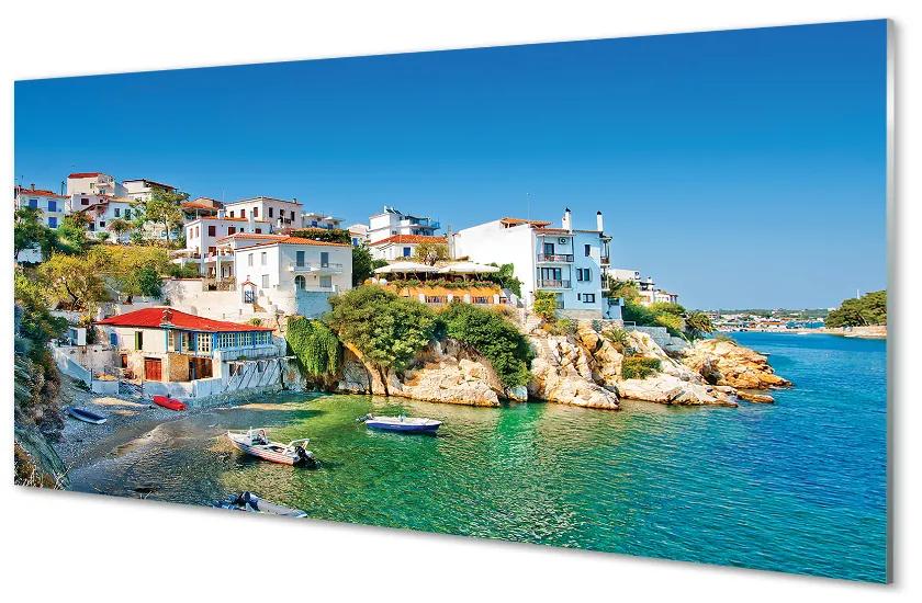 akrylový obraz Řecko staveb pobřeží mořská 120x60 cm