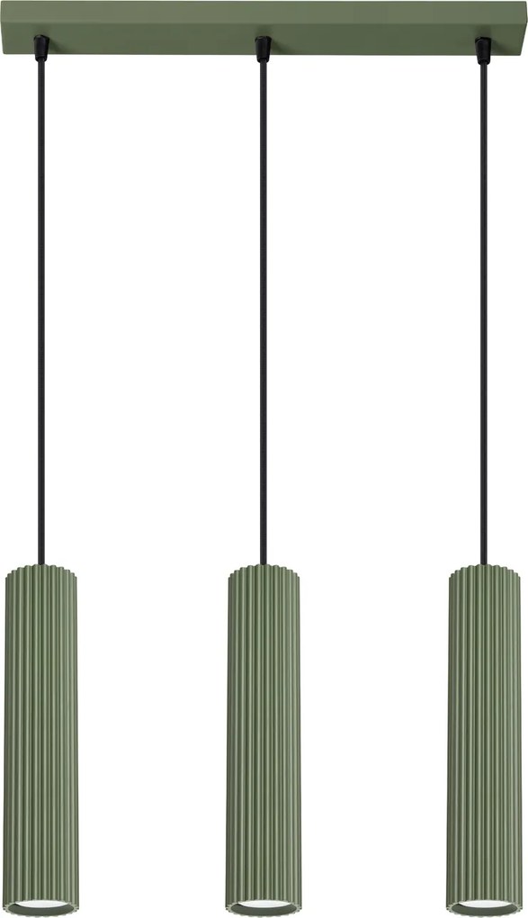 Sollux Lighting Závěsná lampa KARBON 3L olivově zelená